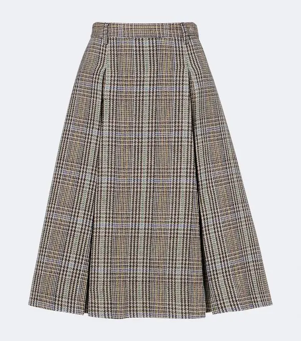Acne Studios Checked Pleated Wool Midi Skirt - Brown