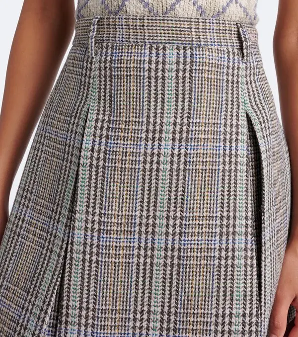Acne Studios Checked Pleated Wool Midi Skirt