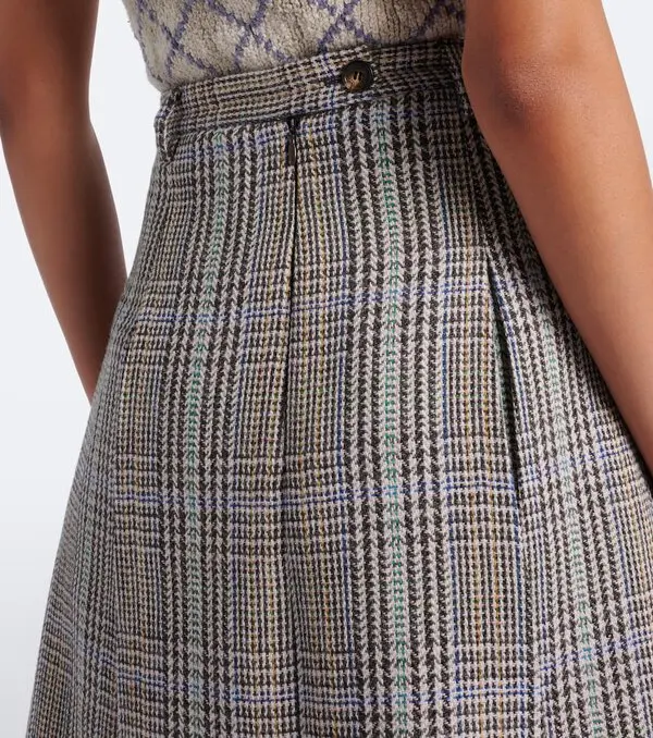 Acne Studios Checked Pleated Wool Midi Skirt