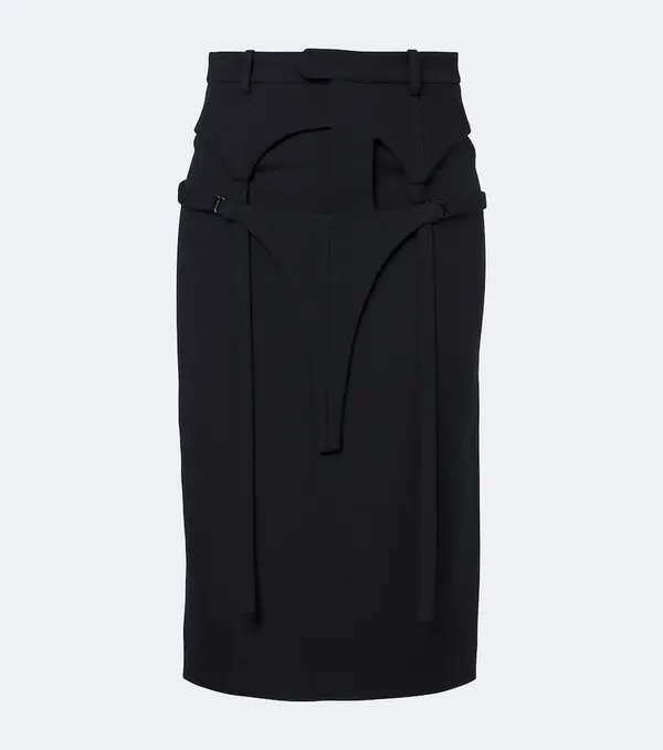 JEAN PAUL GAULTIER Layered Virgin Wool Pencil Skirt - Blue