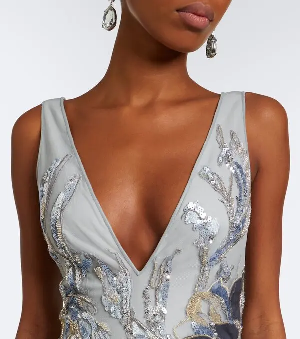 Costarellos Vianna Embellished Tulle Gown - Blue