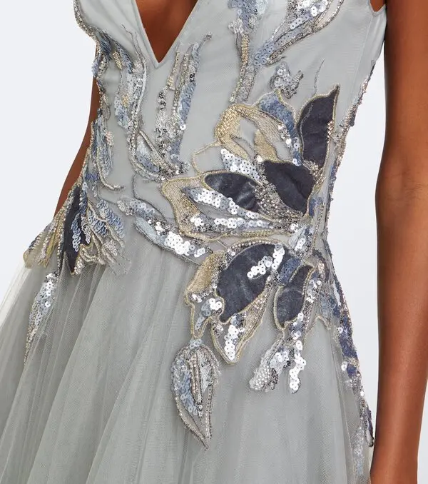 Costarellos Vianna Embellished Tulle Gown - Blue