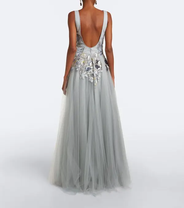 Costarellos Vianna Embellished Tulle Gown - Blue