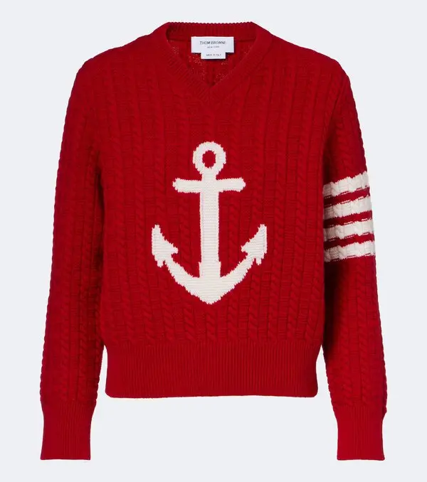 Thom Browne 4-bar Cable-knit Virgin Wool Sweater - Red