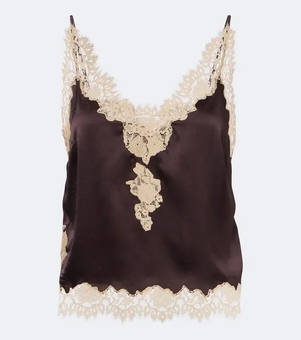 DÔEN Kira Lace-trimmed Silk Satin Camisole - Brown