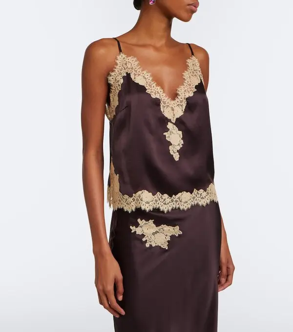 DÔEN Kira Lace-trimmed Silk Satin Camisole - Brown