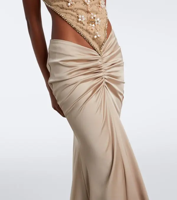 GEORGES HOBEIKA Embellished Gathered Open-back Satin Gown