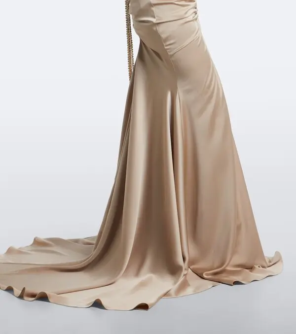 GEORGES HOBEIKA Embellished Gathered Open-back Satin Gown
