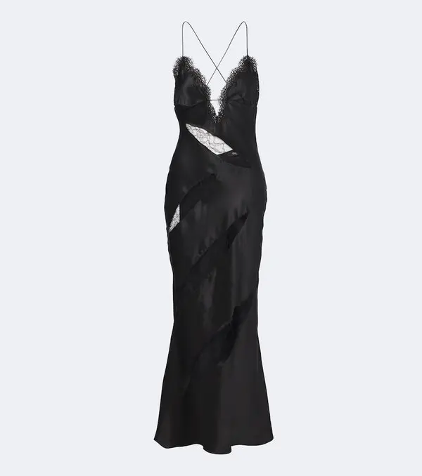 Roberto Cavalli Lace-trimmed Silk Satin Slip Dress
