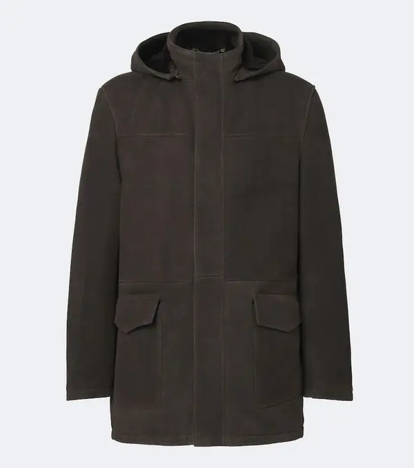 Thom Sweeney Hooded Suede Parka - Brown