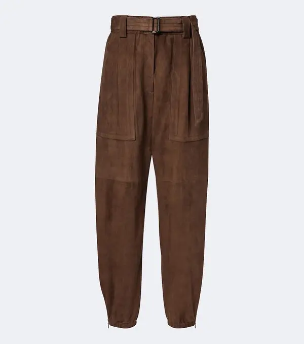 Brunello Cucinelli Belted Suede Tapered Pants
