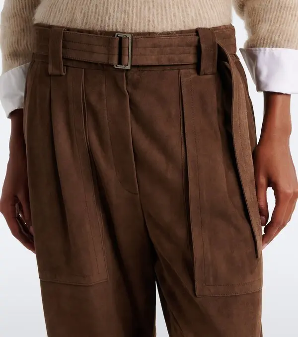 Brunello Cucinelli Belted Suede Tapered Pants