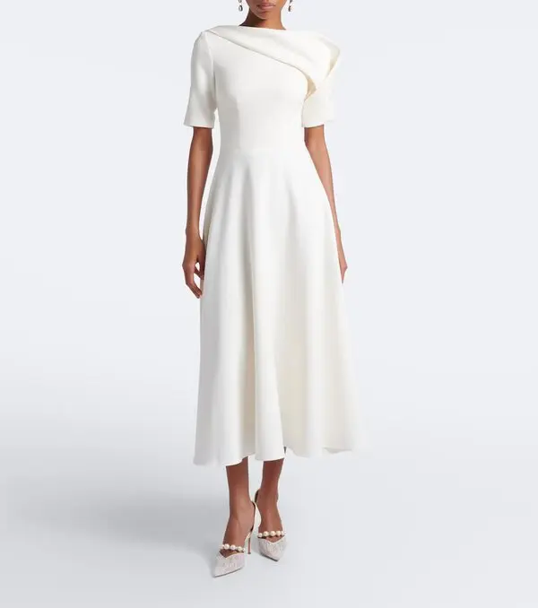 Safiyaa Bridal Melinda Belted Crêpe Midi Dress - White
