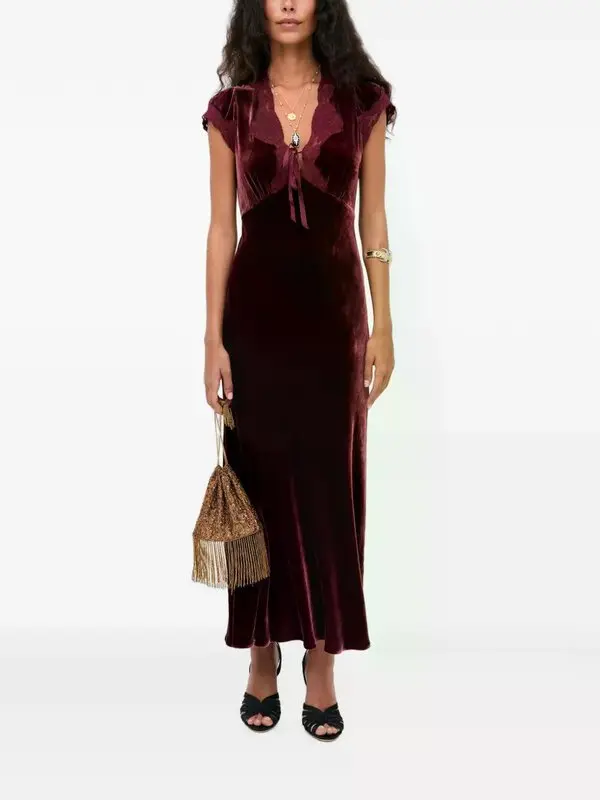 Rixo Amari Lace-trim Velvet Midi Dress
