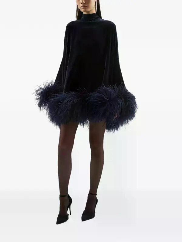 TALLER MARMO Vegas Feather-trim Velvet Mini Dress
