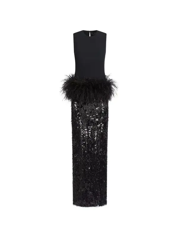 TALLER MARMO Notte Feather-trim Sequinned Maxi Dress - Black