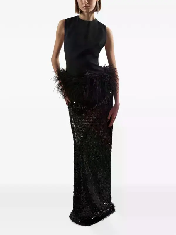 TALLER MARMO Notte Feather-trim Sequinned Maxi Dress