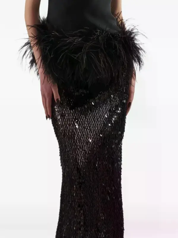 TALLER MARMO Notte Feather-trim Sequinned Maxi Dress