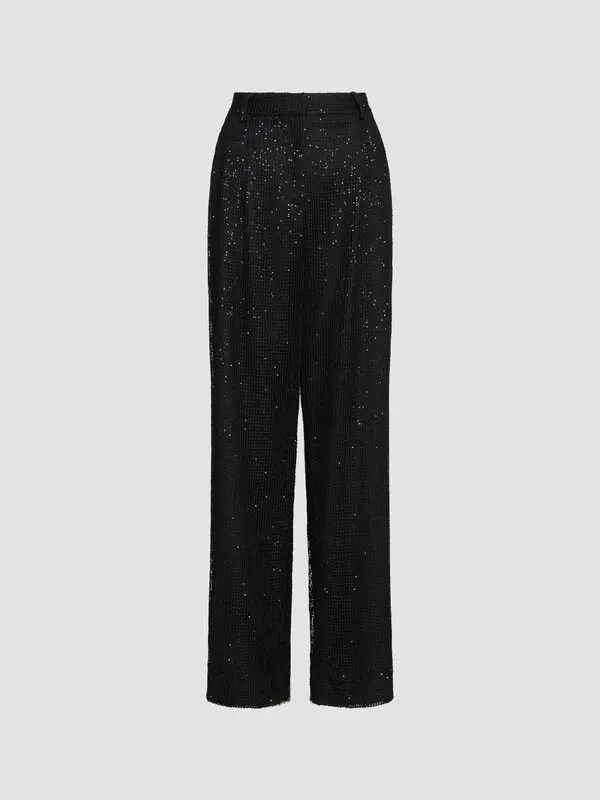 TWP Sulli Sequined Stretch-wool Wide-leg Pants - Black