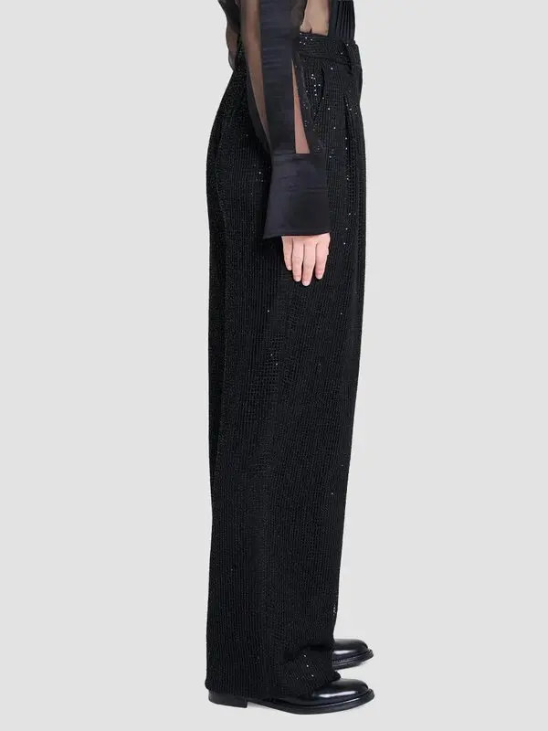 TWP Sulli Sequined Stretch-wool Wide-leg Pants - Black