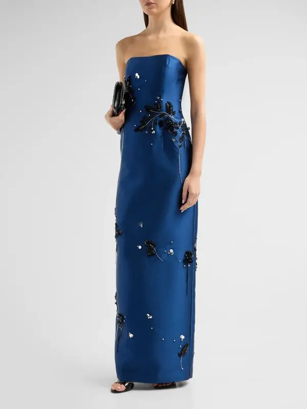 Simkhai Zirelle Embellished Satin Strapless Column Gown
