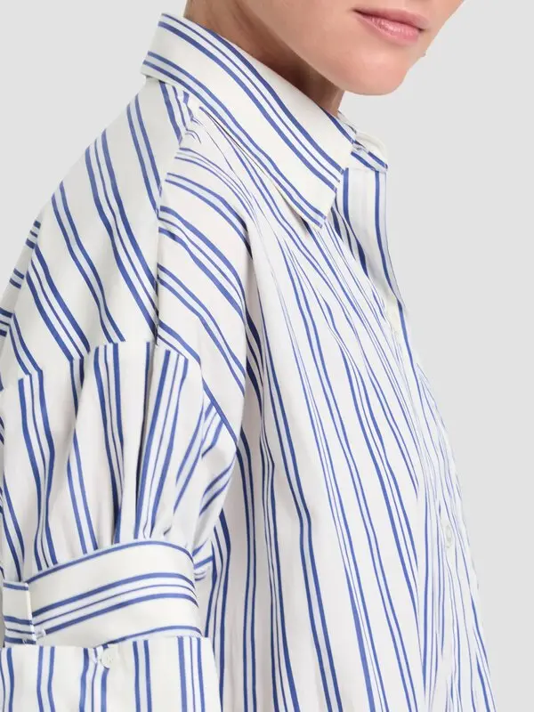 TWP Next Ex Striped Cotton Crop Shirt - Ivory Multi