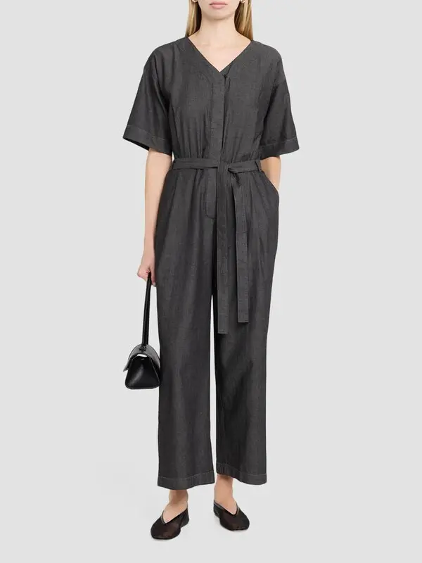 Eileen Fisher Cotton Twill V-neck Jumpsuit