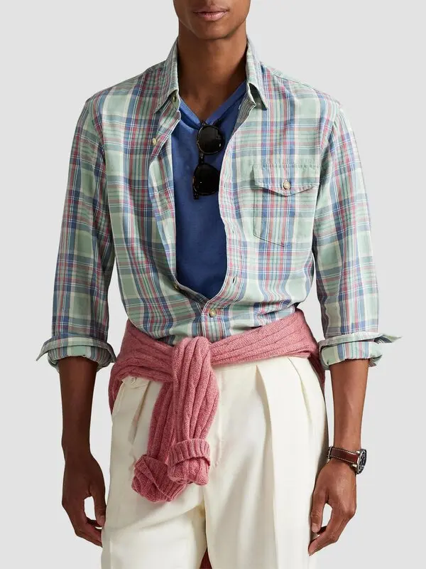 Polo Ralph Lauren Classic-fit Plaid Twill Shirt - Sage Blue Multi