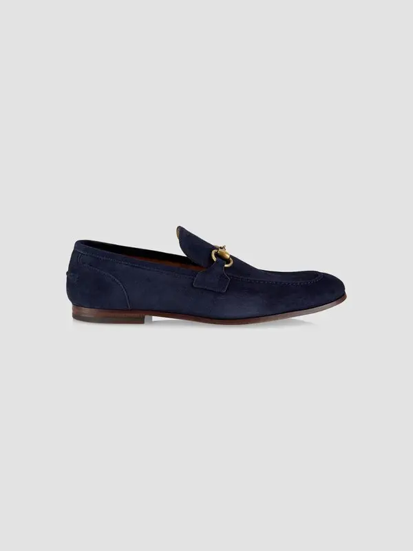 Gucci Jordaan Horsebit Suede Mocassins - Navy