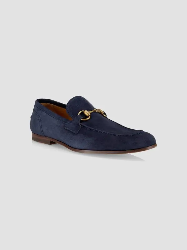 Gucci Jordaan Horsebit Suede Mocassins - Navy