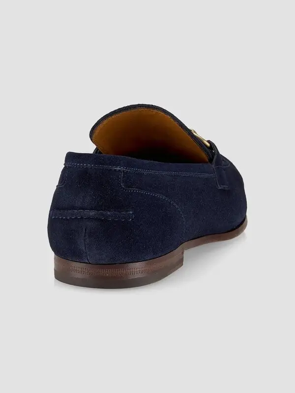 Gucci Jordaan Horsebit Suede Mocassins - Navy