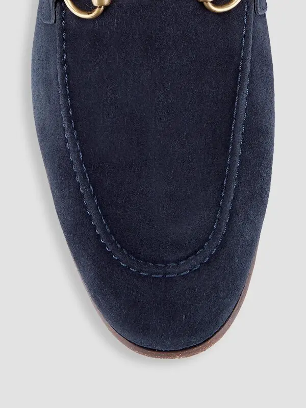 Gucci Jordaan Horsebit Suede Mocassins - Navy