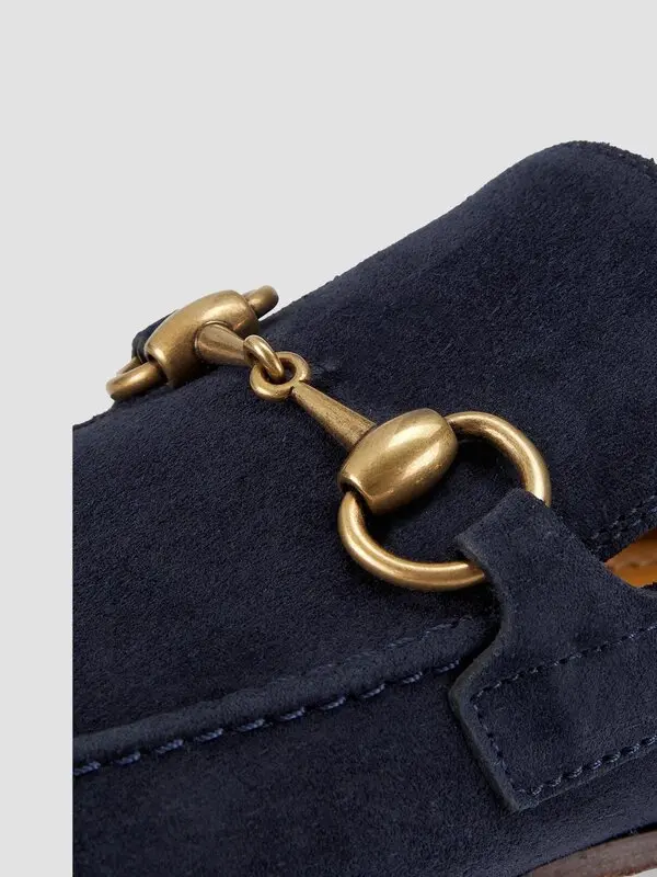 Gucci Jordaan Horsebit Suede Mocassins - Navy