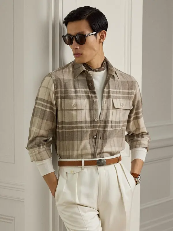 Ralph Lauren Purple Label Plaid Cashmere Utility Shirt