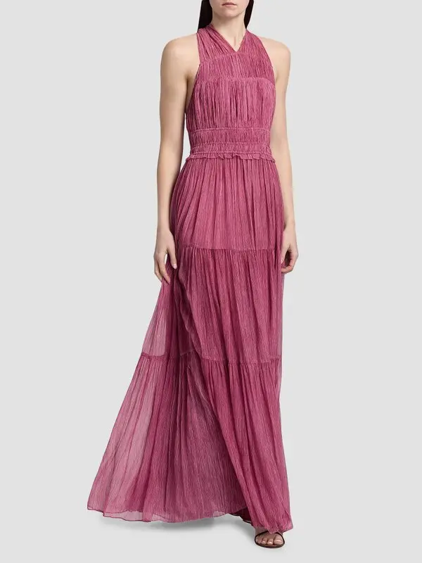 Ulla Johnson Freesia Shirred Silk Chiffon Sleeveless Gown - Amaranthus