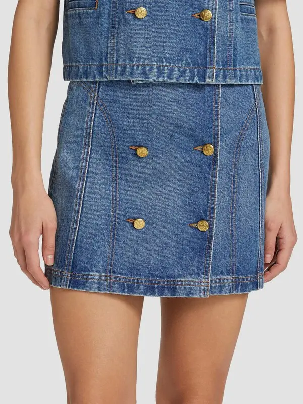 Ulla Johnson Clara Denim Button-front Wrap Miniskirt