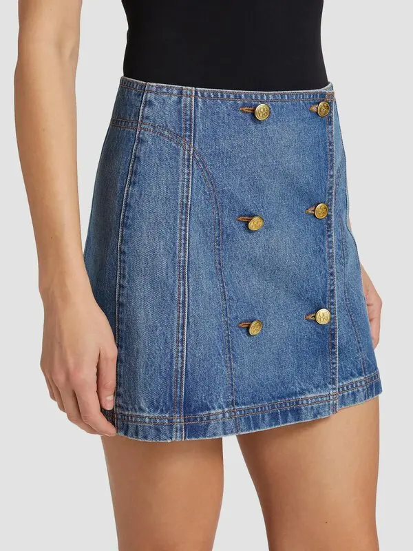 Ulla Johnson Clara Denim Button-front Wrap Miniskirt