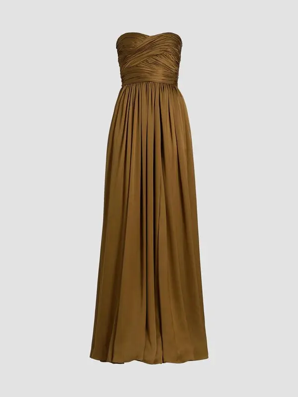 Ulla Johnson Anastasia Silk Gathered Strapless Gown - Willow