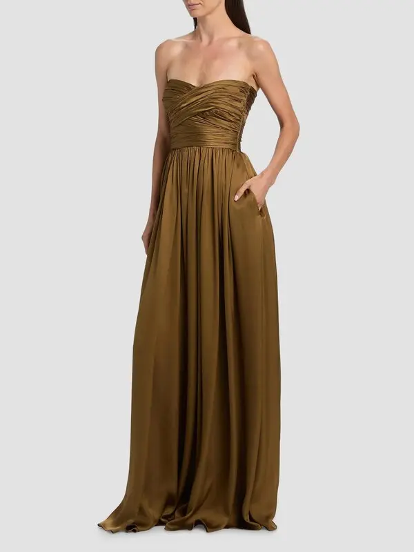 Ulla Johnson Anastasia Silk Gathered Strapless Gown - Willow