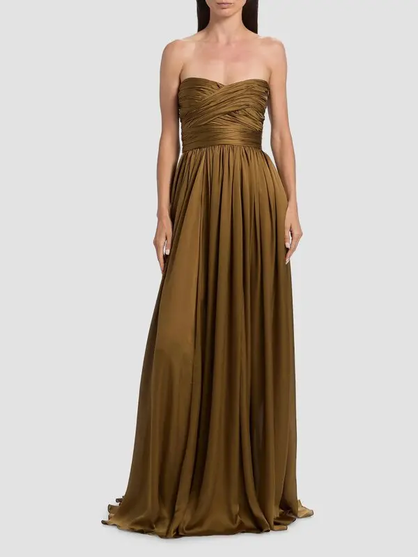 Ulla Johnson Anastasia Silk Gathered Strapless Gown - Willow