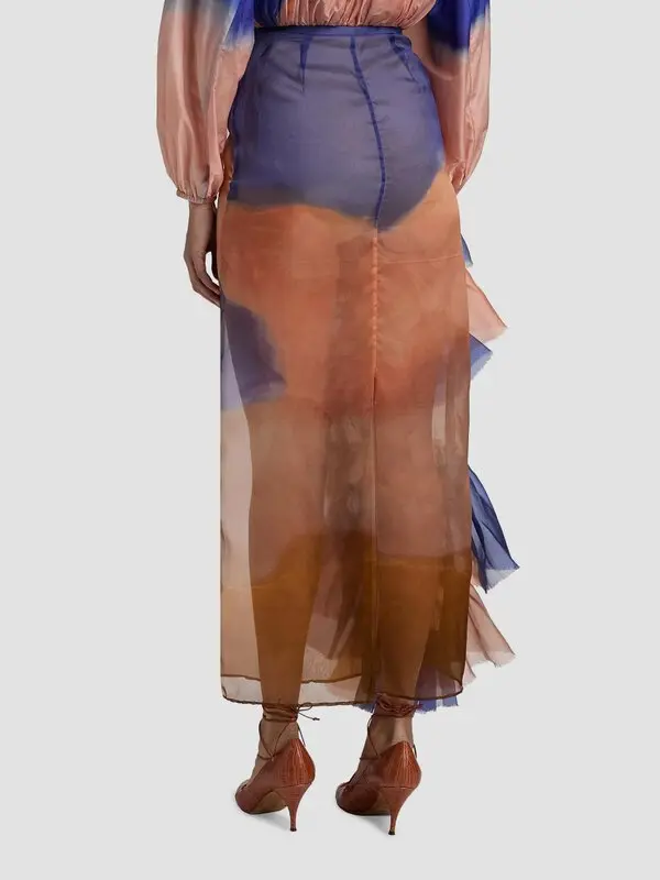 Ulla Johnson Yelena Ruffled Gradient Silk Maxi Skirt
