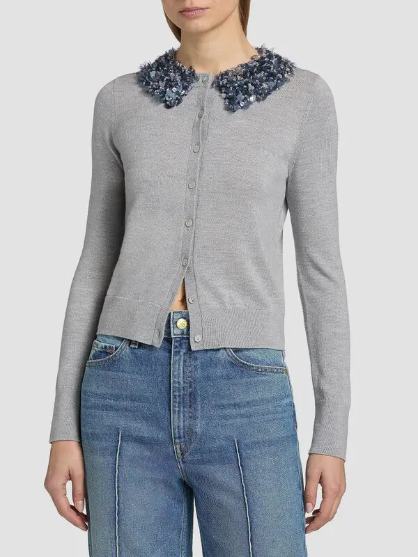 Ulla Johnson Anna Embellished-collar Merino Wool Cardigan - Ash