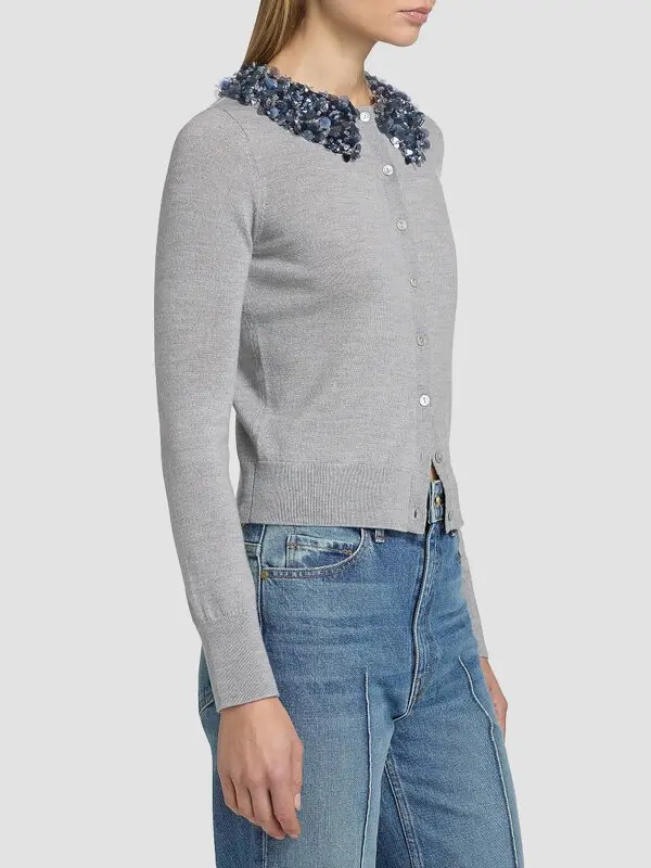 Ulla Johnson Anna Embellished-collar Merino Wool Cardigan - Ash