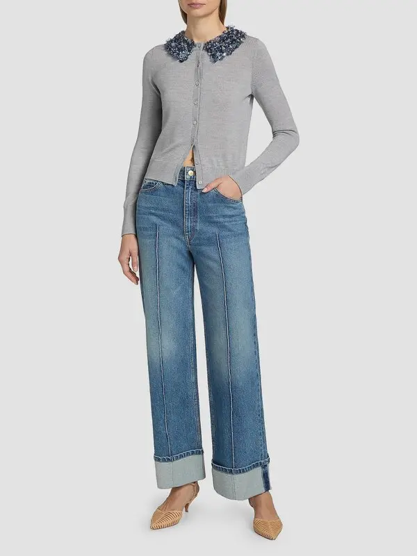 Ulla Johnson Anna Embellished-collar Merino Wool Cardigan - Ash