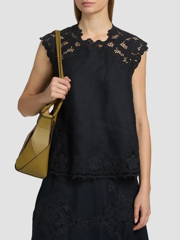 Ulla Johnson Amelie Floral-embroidered Linen Top - Noir