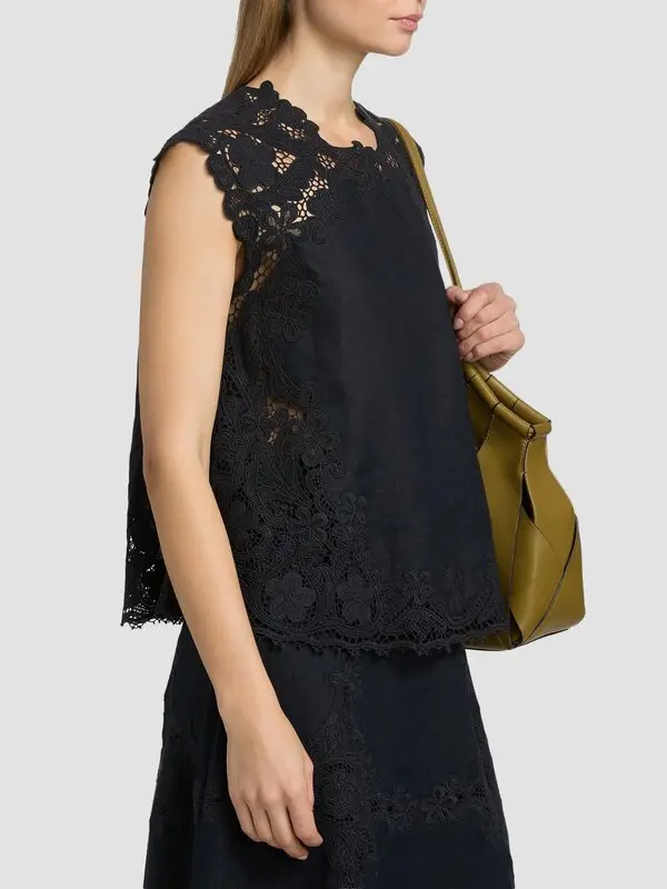 Ulla Johnson Amelie Floral-embroidered Linen Top - Noir