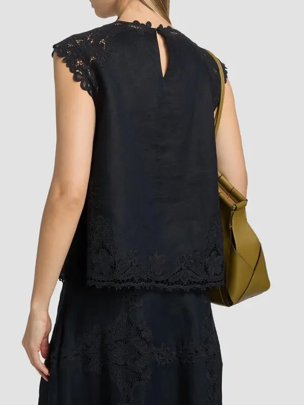 Ulla Johnson Amelie Floral-embroidered Linen Top - Noir