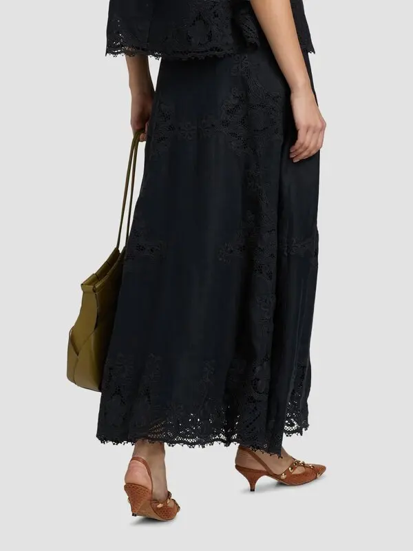 Ulla Johnson Fleur Embroidered Linen Midi Skirt