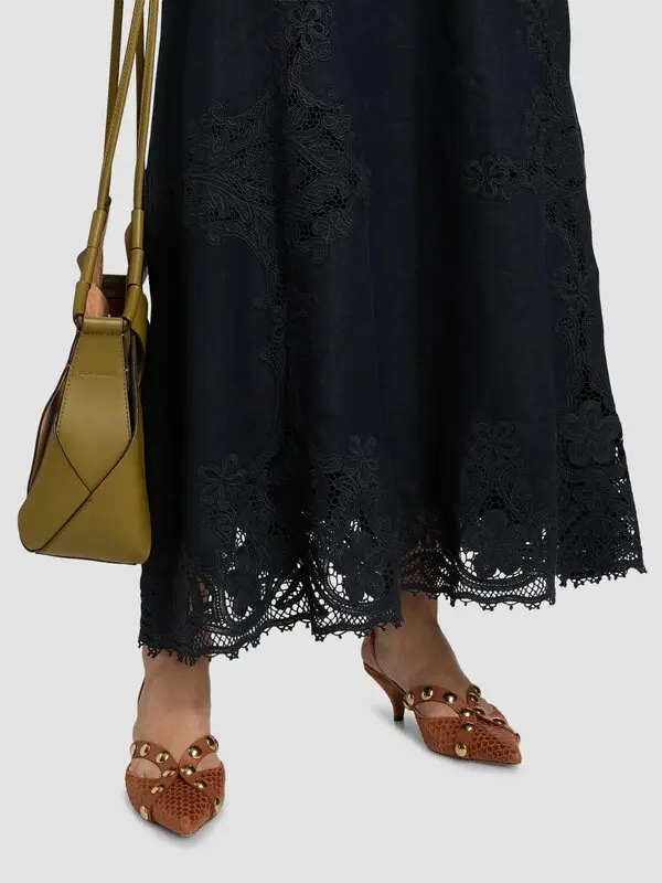 Ulla Johnson Fleur Embroidered Linen Midi Skirt