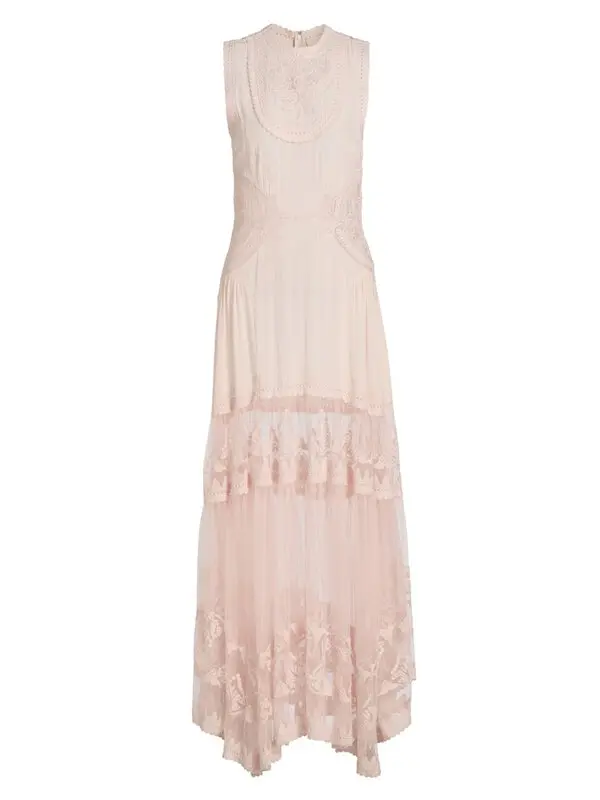 Ulla Johnson Florence Embroidered Silk & Tulle Maxi Dress - Blush
